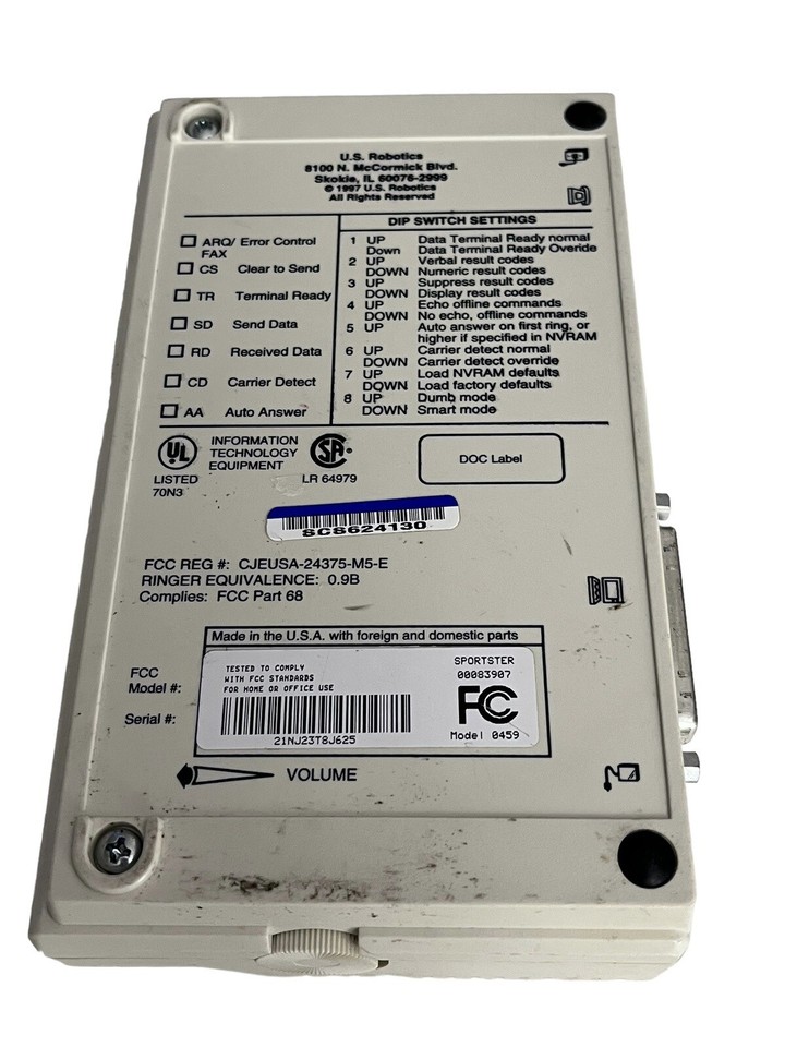 US Robotics Sportster 33.6 Fax Modem Model 0459 External Vintage 1997 ...