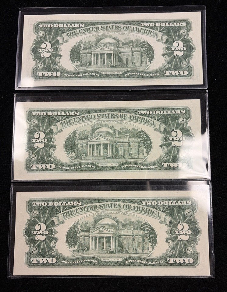 Three (3) Crisp BU 1963 U.S. Notes $2 Red Seal Certificates; See Pics ...
