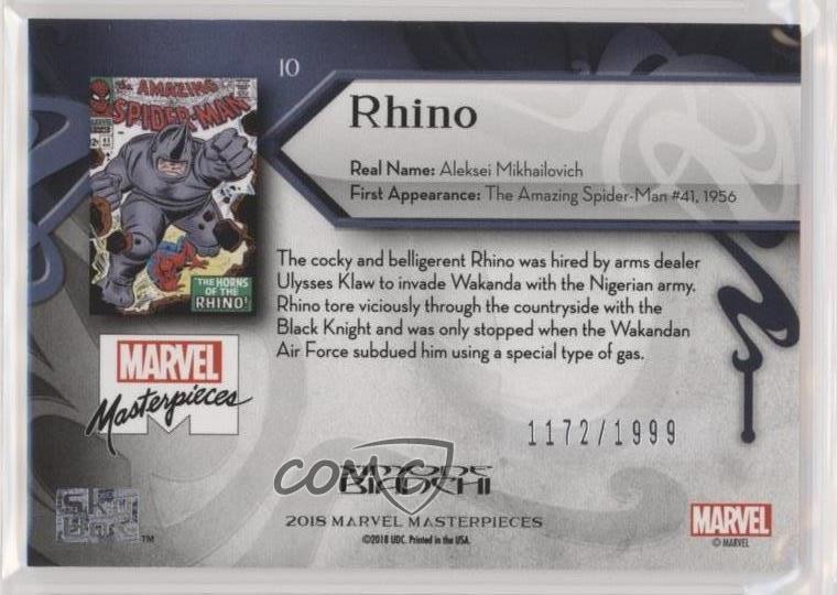 2018 Upper Deck Marvel Masterpieces Level 1 1172/1999 Rhino #10 5za | eBay