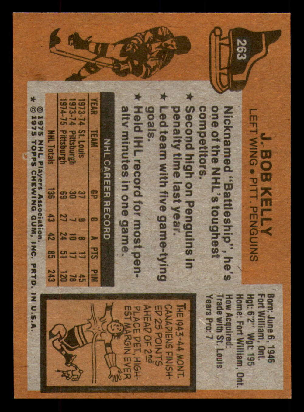 1975-76 Topps #263 J. Bob Kelly Near Mint+ ID:365952 | eBay