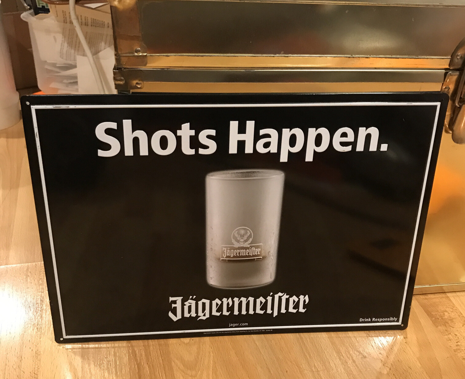 JAGERMEISTER SHOTS HAPPEN EMBOSSED BLACK METAL TIN WALL SIGN 17” X 12 ...