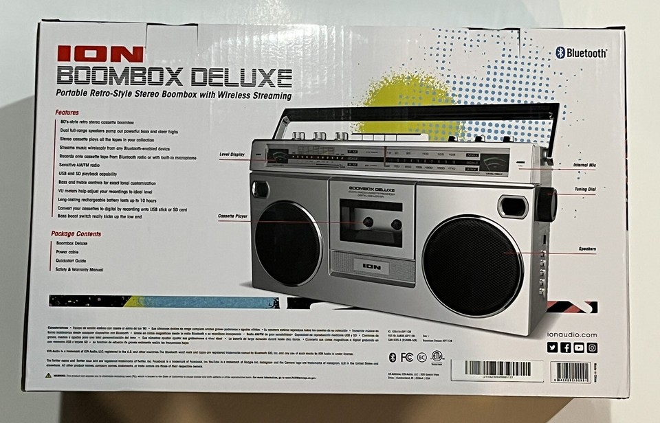 ION Audio Retro Boombox with AM/FM Radio Cassette Player Silver ...