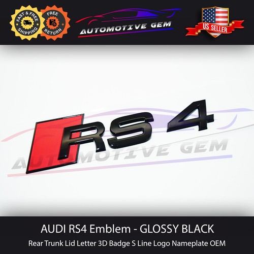 Audi RS4 Emblem GLOSS BLACK Rear Trunk Lid Letter Badge S Line Logo ...