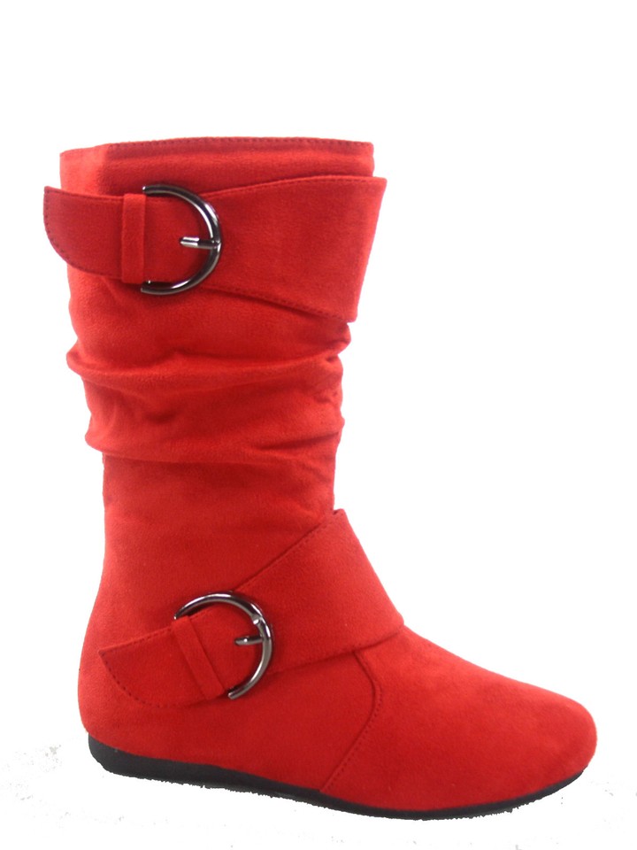 Girl's Kid's Cute Zipper Flat Heel Mid Calf Slouchy Boot Shoes Size 9 ...