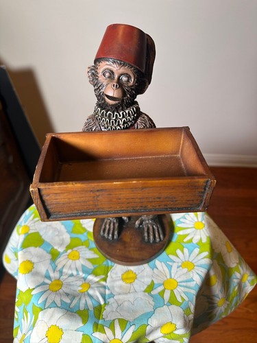 Vintage Dezine MONKEY Butler Tabletop Statue with Tray Business Card ...