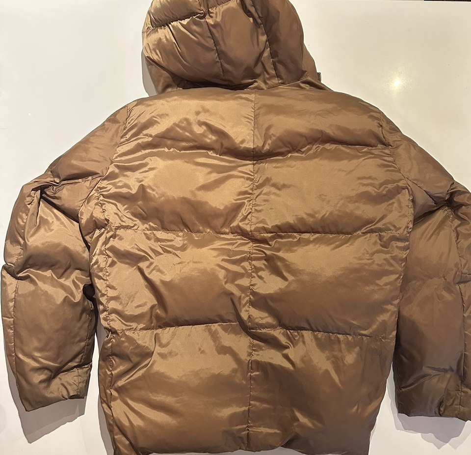 VINCE Women’s Sz Large Puffer Jacket Hoodie Mocha Brown Nylon Two Way ...