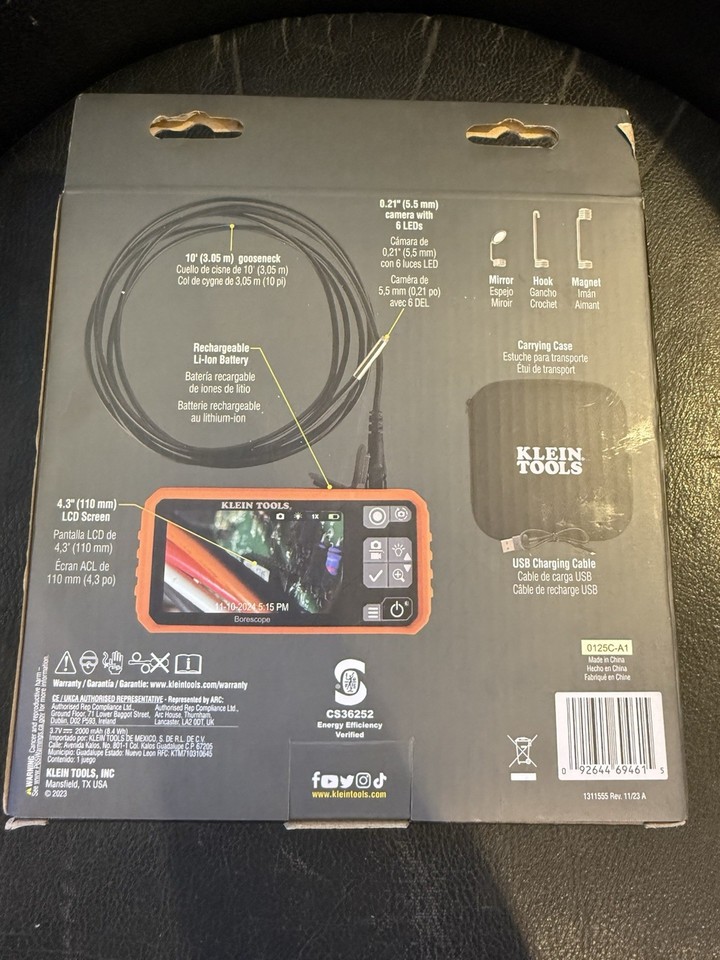 Brand New Klein Tools Utility Borescope 4.3" LCD Screen & 10' Nylon ...