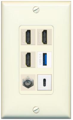 RiteAV 3 HD USB3 USBC Coax Wall Plate - 1 Gang [Light-Almond] | eBay