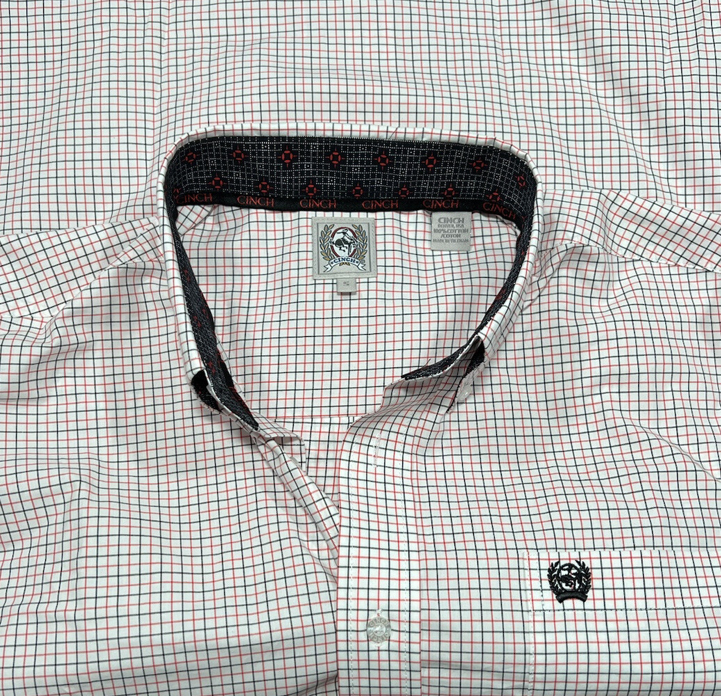 NWT Cinch Men's White Checkered Print Button Down Shirt MTW1105549 Size ...