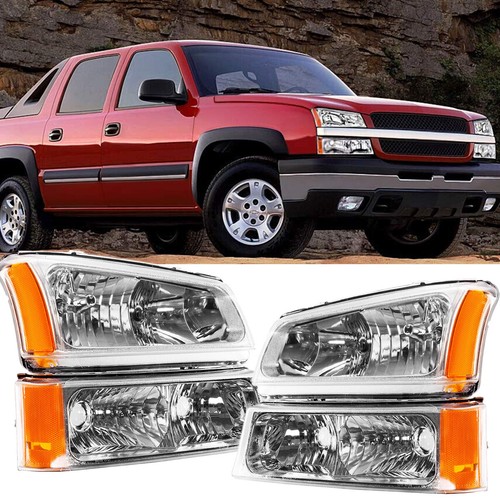 Headlights For 2003-2006 Chevy Silverado Avalanche Chrome+ Amber Bumper ...
