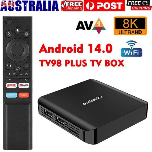 TV98 Smart Top Box Android14 Dual WiFi Bluetooth Voice RC Media Player ...