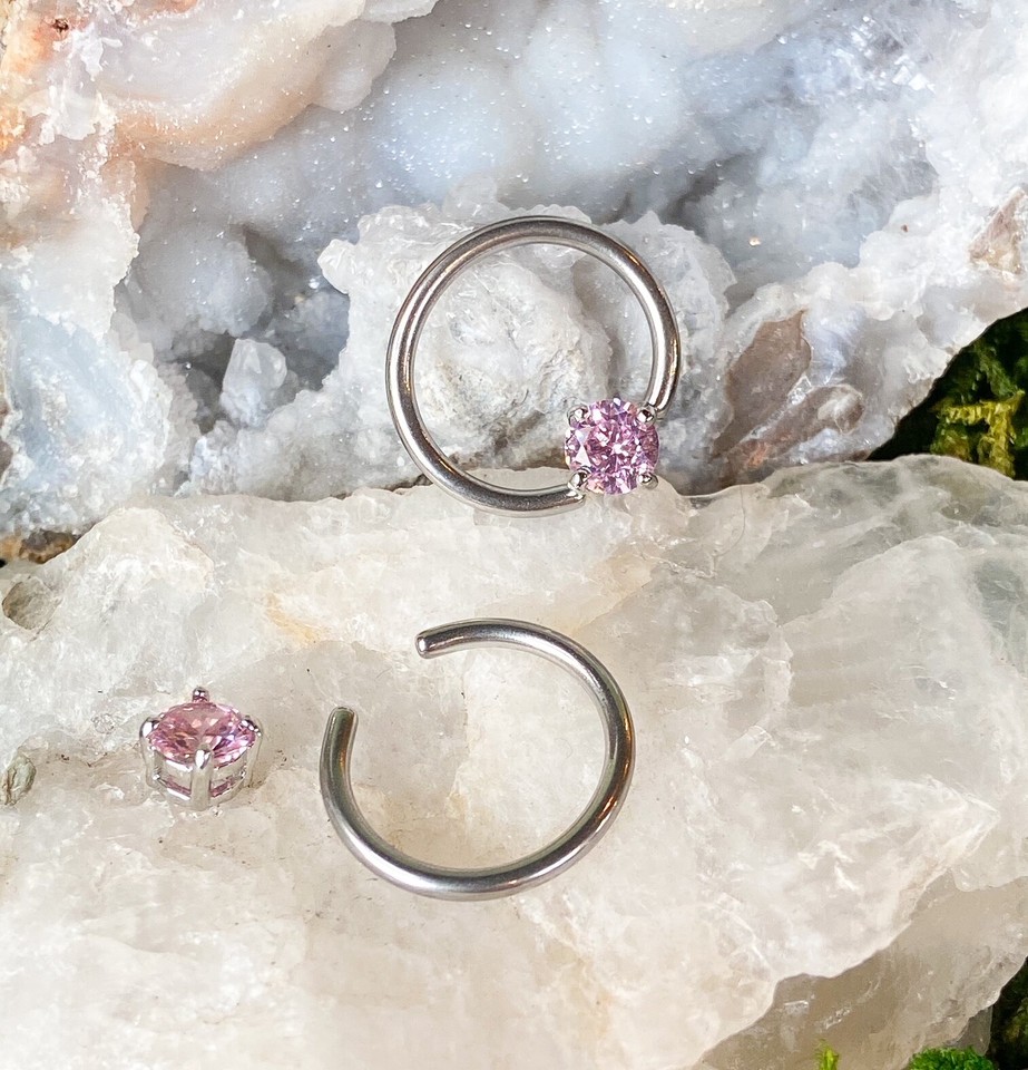 PAIR Solitaire Gem Captive Bead Rings CBR's 14g 1/2" for ear, nipple ...