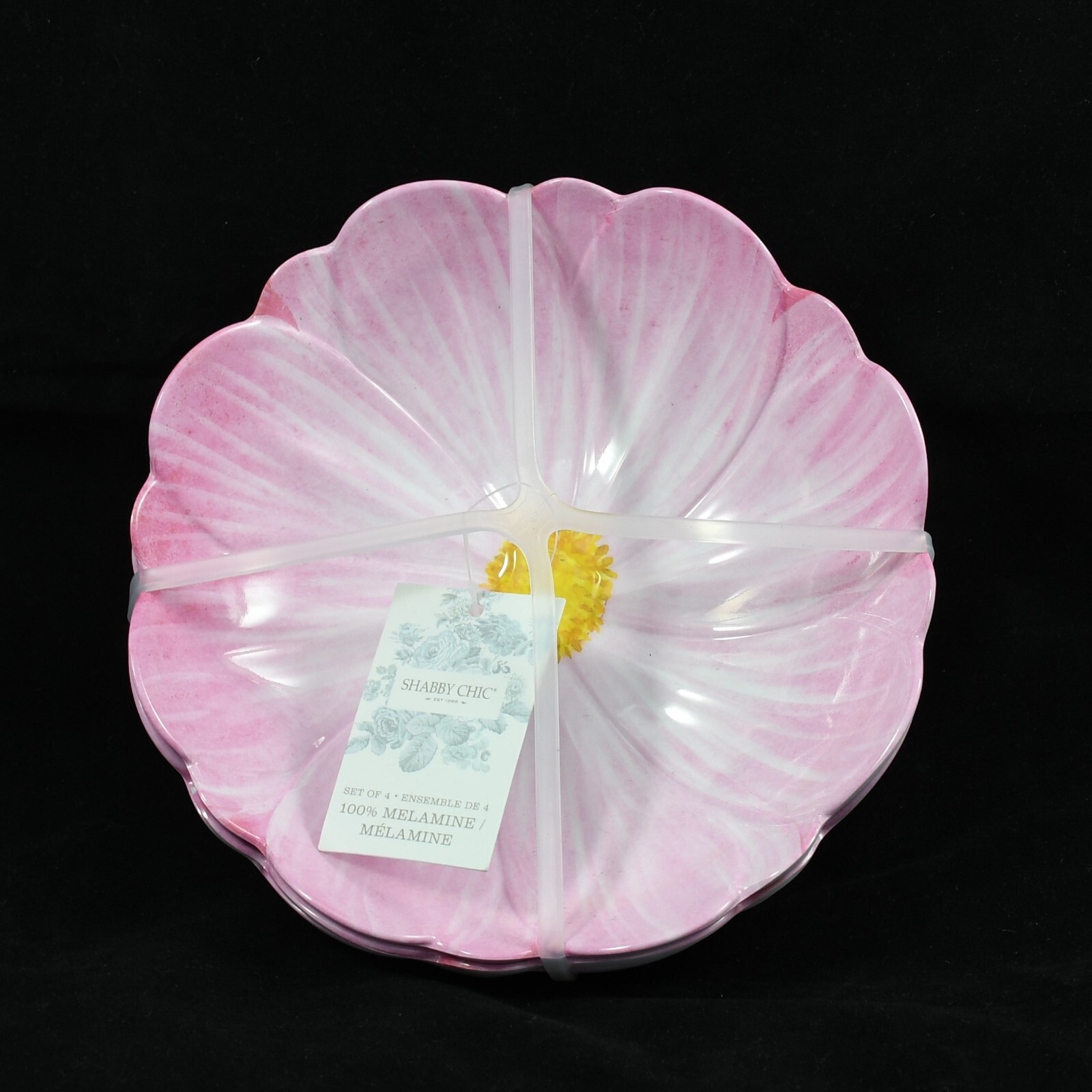 Shabby Chic Set Of 4 Peony Melamine Flower Bowls 6.5" Pink New Rachel ...