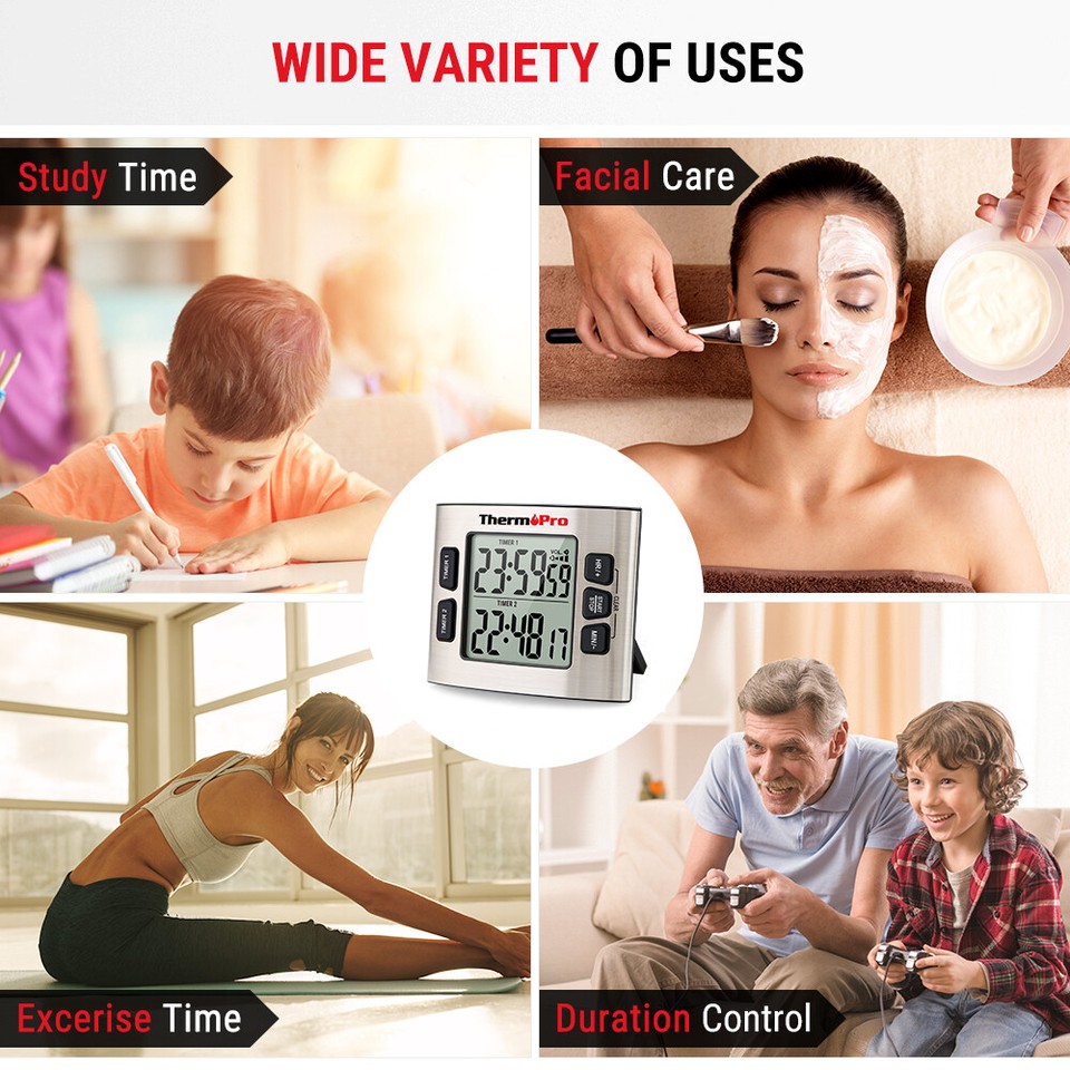 ThermoPro Instant Read Digital Meat Thermometer&Kitchen Timer for BBQ ...