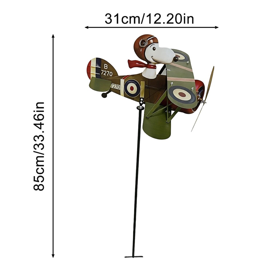 2D Snoopy Pilot Flying Biplane Wind Spinner Vintage Metal Garden ...