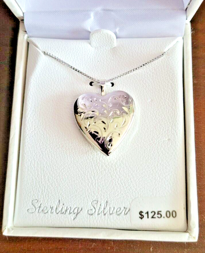 Treasured Moments Sterling Silver Heart locket w/fancy floral engraving ...