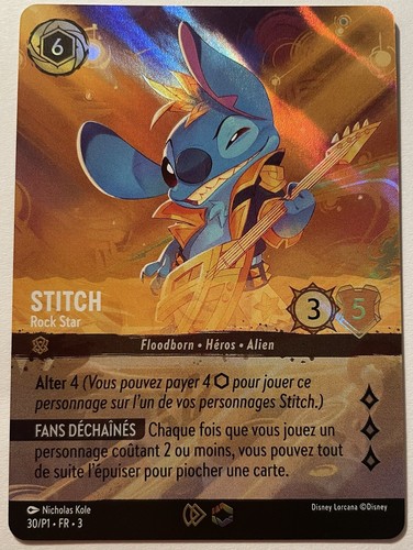 Carte Stitch Rock Star Lorcana Card TCG Championship Promo 30/P1 FR 3 ...