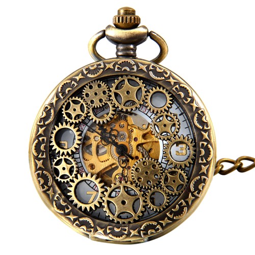 Vintage Wheel Gear Skeleton Men's Pocket Watch Hand-winding Mechanical ...