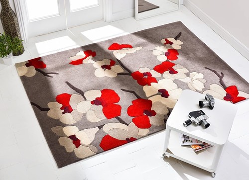 Hand Tufted Floral Design Carpets for Living Room-Bedroom & Hall (Red ...