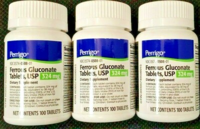Perrigo Ferrous Gluconate 324mg Dietary Supplement 100ct -3 Pack Exp 03 ...
