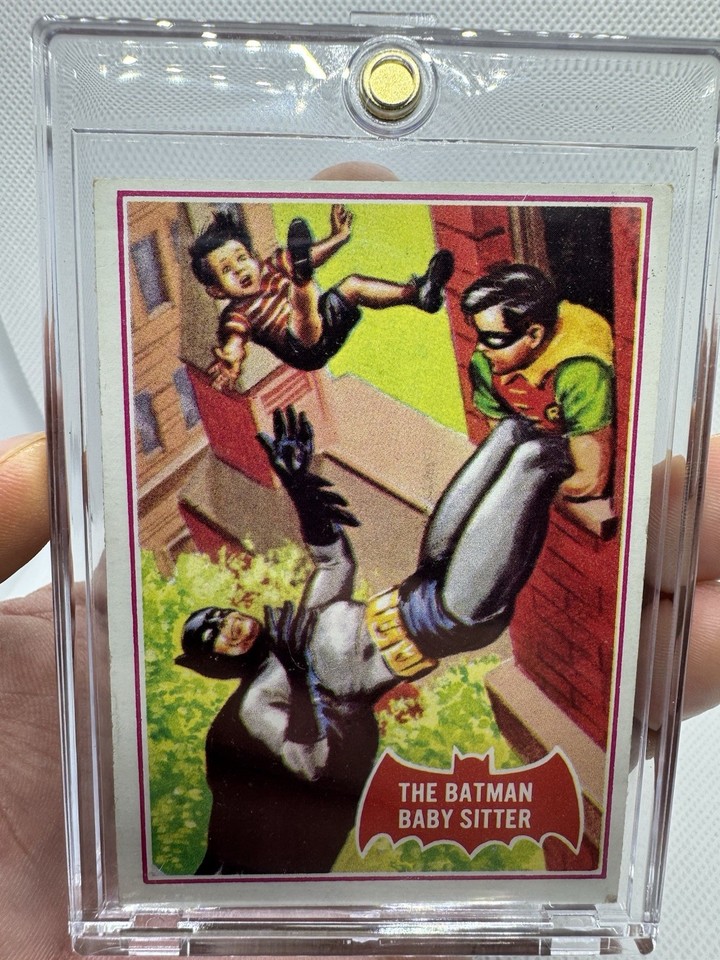 1966 Batman Topps red bat trading card - #34A - The Batman baby sitter ...