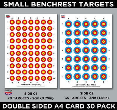 Benchrest 2cm & 3cm Shooting Targets A4 Sheets Air Rifle Pistol 2 Sided ...