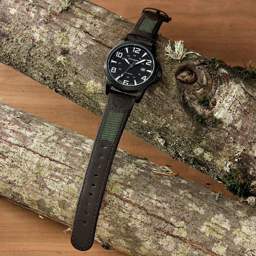 FILSON Field Watch With Original Leather & Olive Green Canvas Strap ...