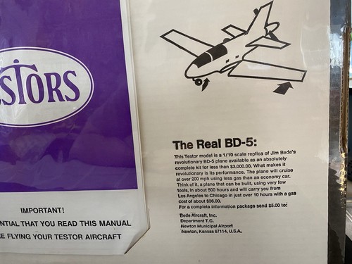 Extremely Rare! SEALED Testors BD-5 RTF Control Line Air Plane w/.049 ...