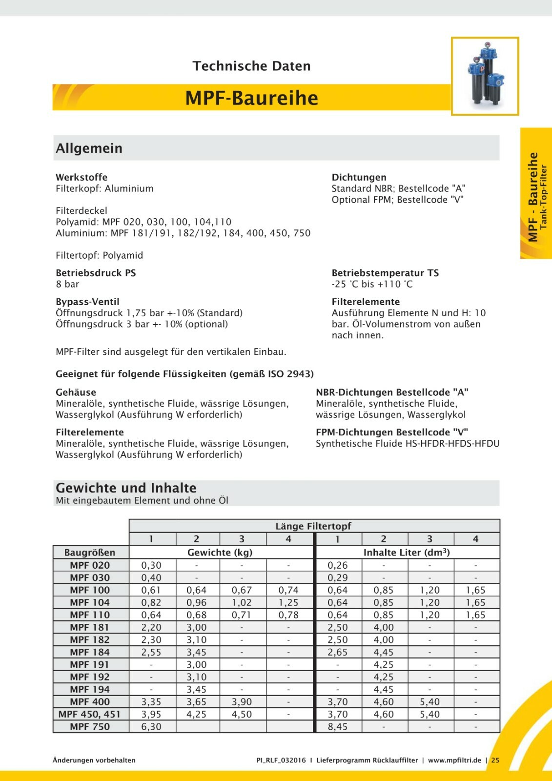 MF-100-1-P10-N-B-P01 MP Filtri Tankeinbau Rücklauffilter return filter ...