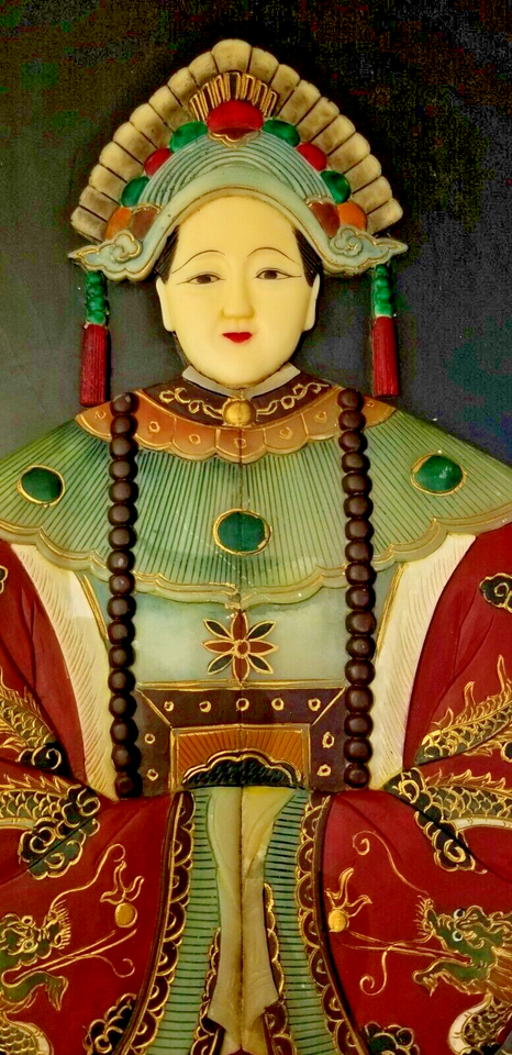 Pair Large Chinese Carved Hardstone Relief Emperor & Empress Portraits ...