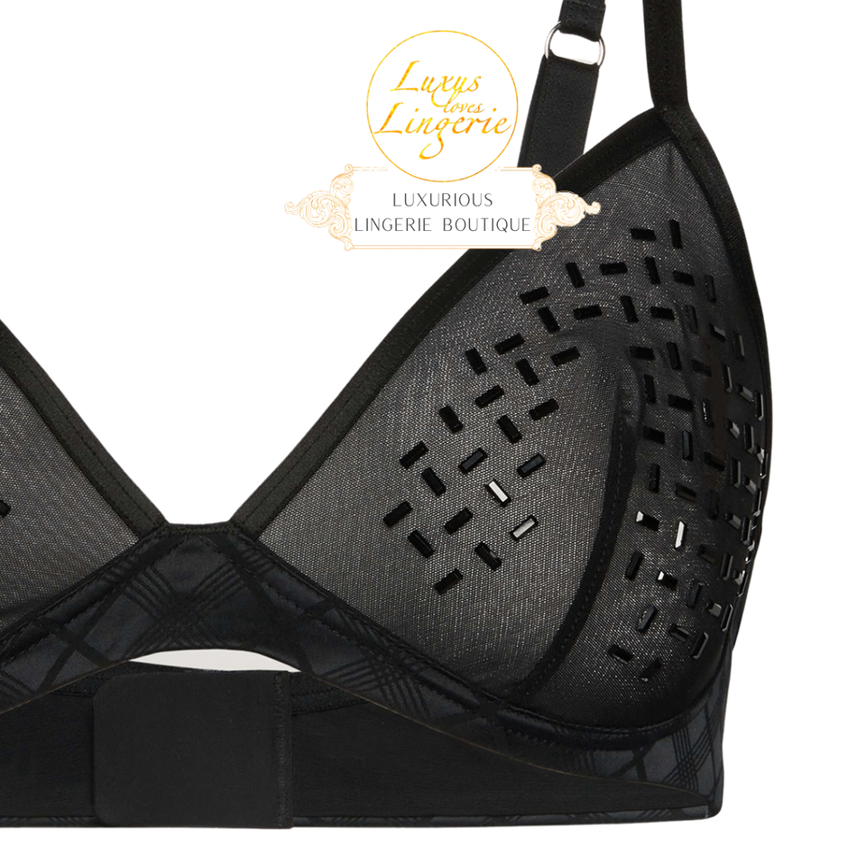 Gilda Tulle Triangle Bra Di Wolford 38 Nero BH Con Applicazioni Lucide ...