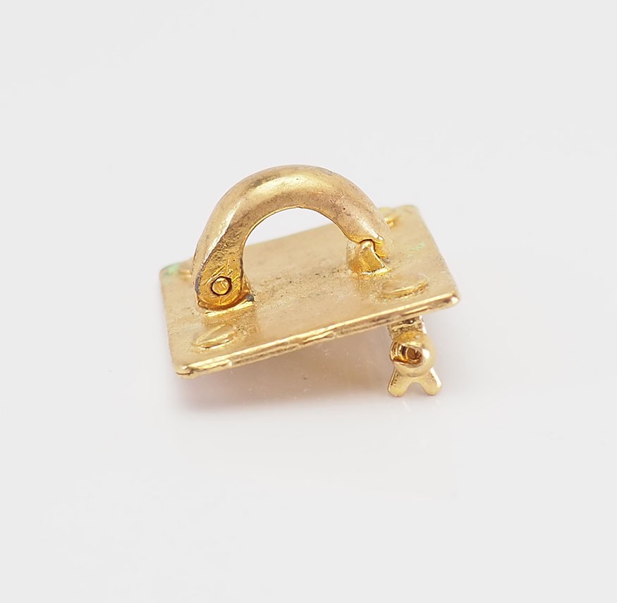 Anne Chez fun vintage gold tone metal industrial design lock hinge pin ...