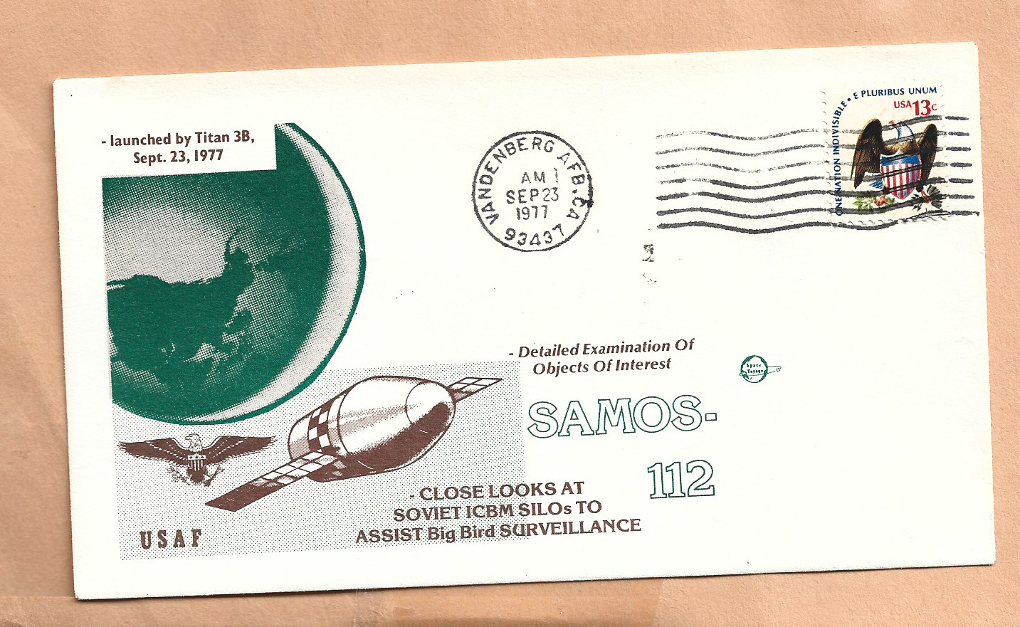SAMOS 112 LAUNCH BY TITAN 3B SEP 23,1977 VAFB SPACE VOYAGE COVER NASA ...