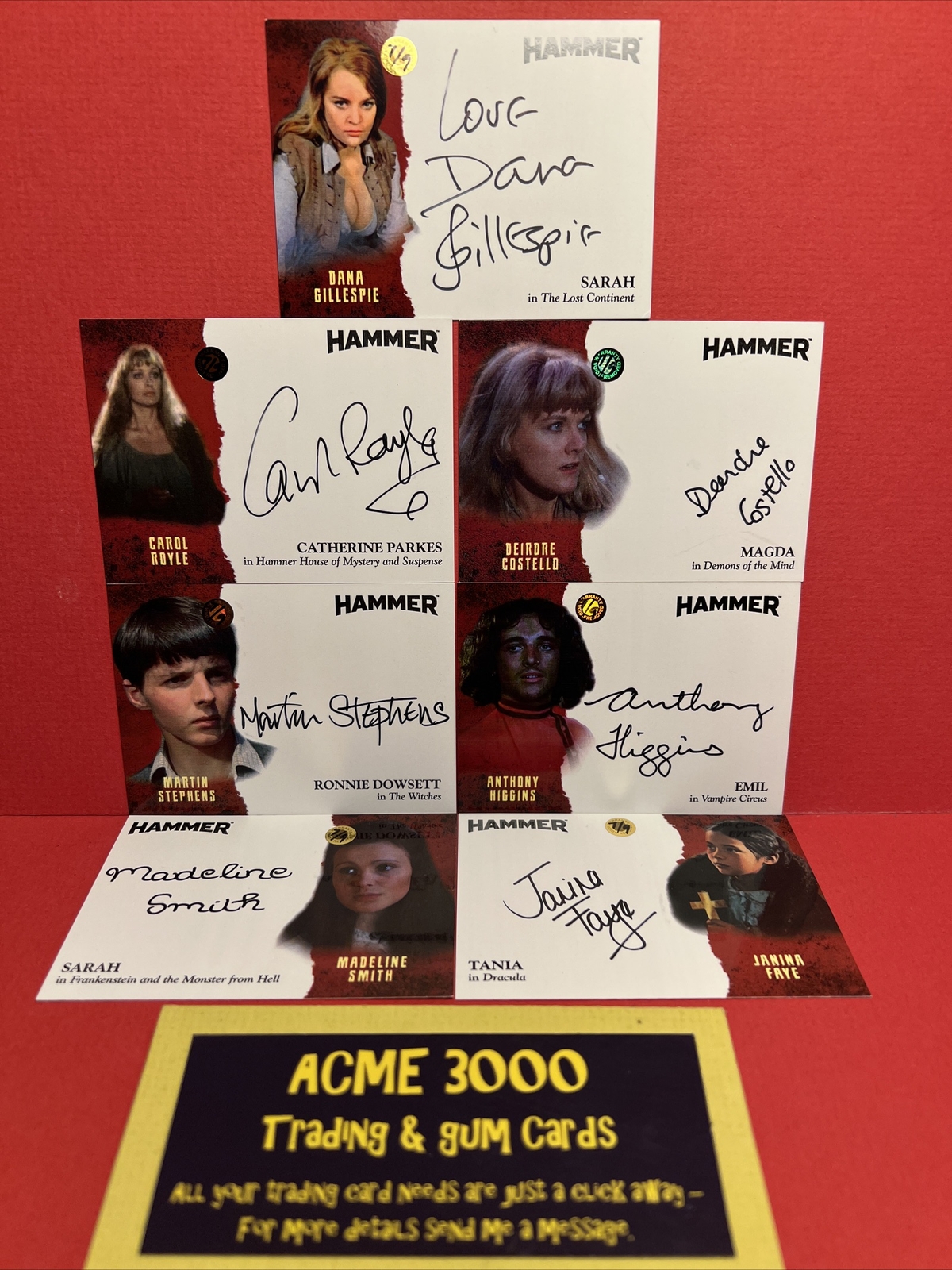 HAMMER Horror Series1 - 7 RARE White Version Autograph Card Set 7/9 NOT ...