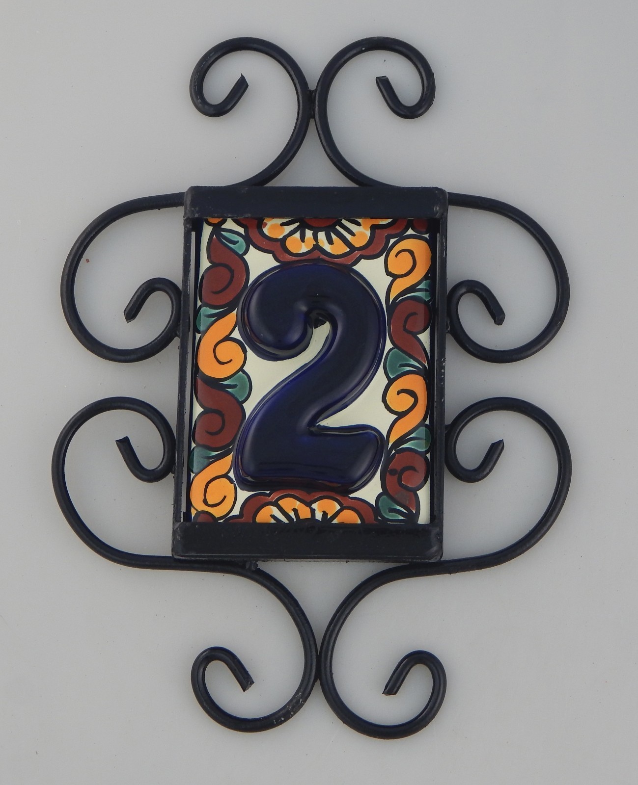 1 HIGH RELIEF Mexican Ceramic Number Tiles & Horizontal Iron Frame | eBay