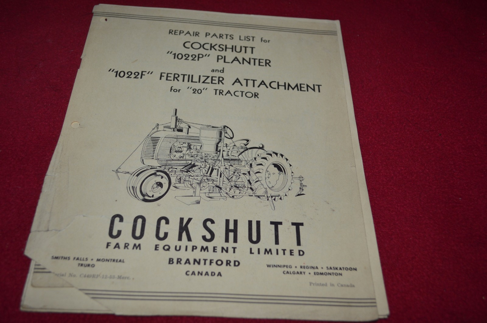 Cockshutt 1022 Planter Parts Book Manual PBPA | eBay