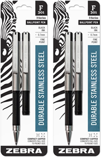 4 Zebra F-301 Compact Ballpoint Pens (2 Packs of 2), Black 313017314313 ...