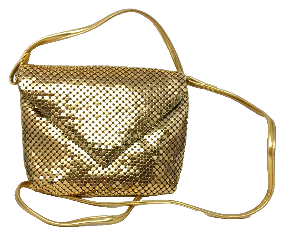 Mitzi Purse Gold Metal Mesh Cross Body Clutch w/Gold Strap Evening ...