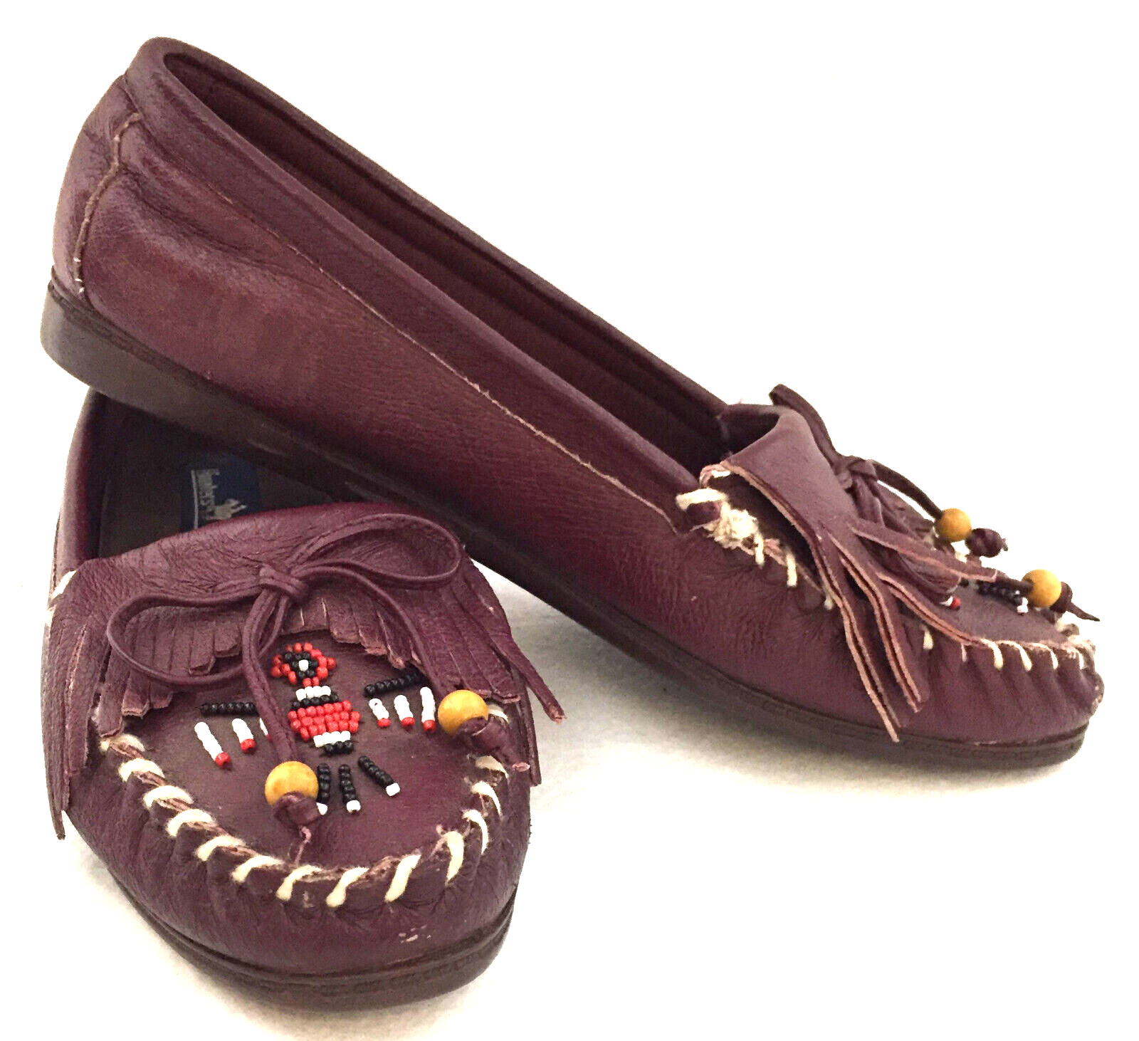 Hunters Run Moccasins Beaded Leather Burgundy Womens … - Gem
