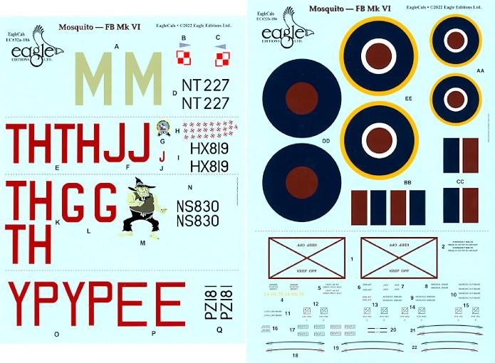EagleCals Decals 1/32 DE HAVILLAND MOSQUITO FB.Mk.IV Fighter Bomber ...