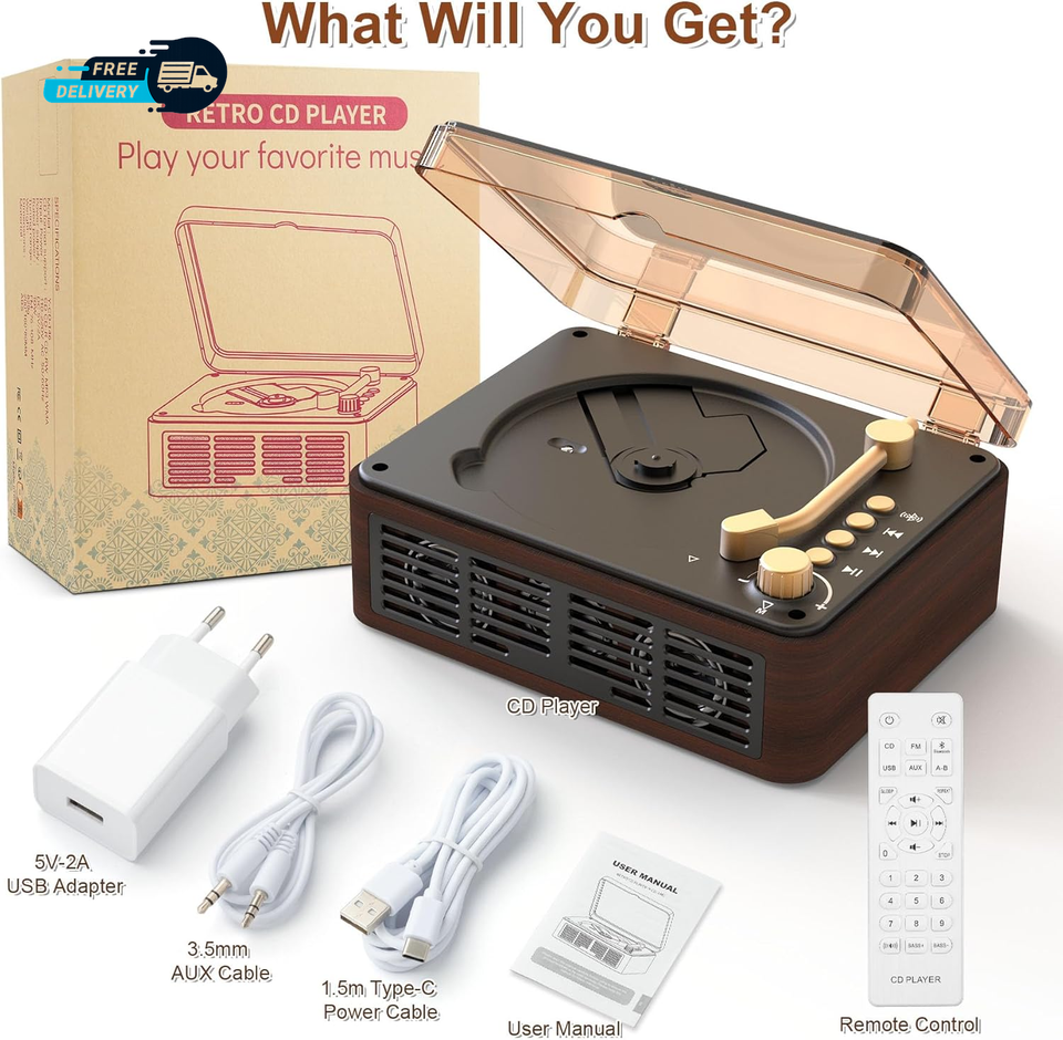 Portable CD Player Bluetooth with Speakers - Desktop CD Players for ...