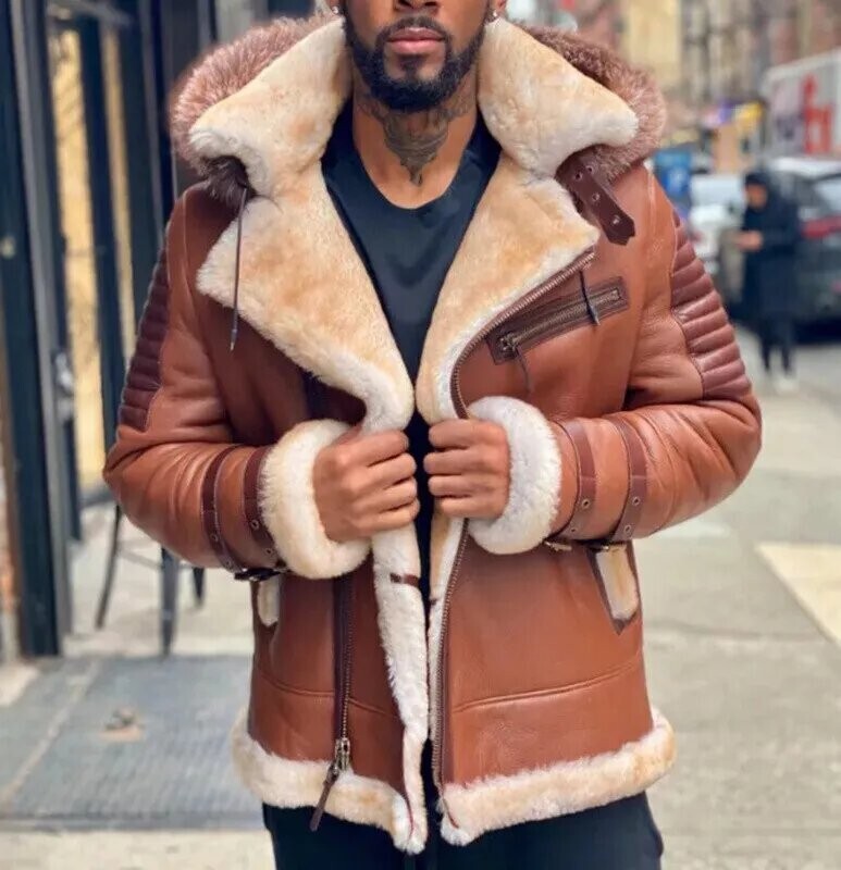 Men Aviator Bomber Real Leather Jacket – Featuring Sheepskin Fur ...