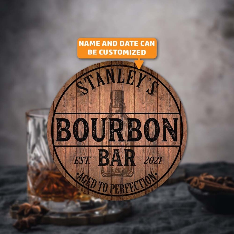 Personalized Bourbon Bar 14" Round Wood Sign Home Bar Decor Gift B3 ...