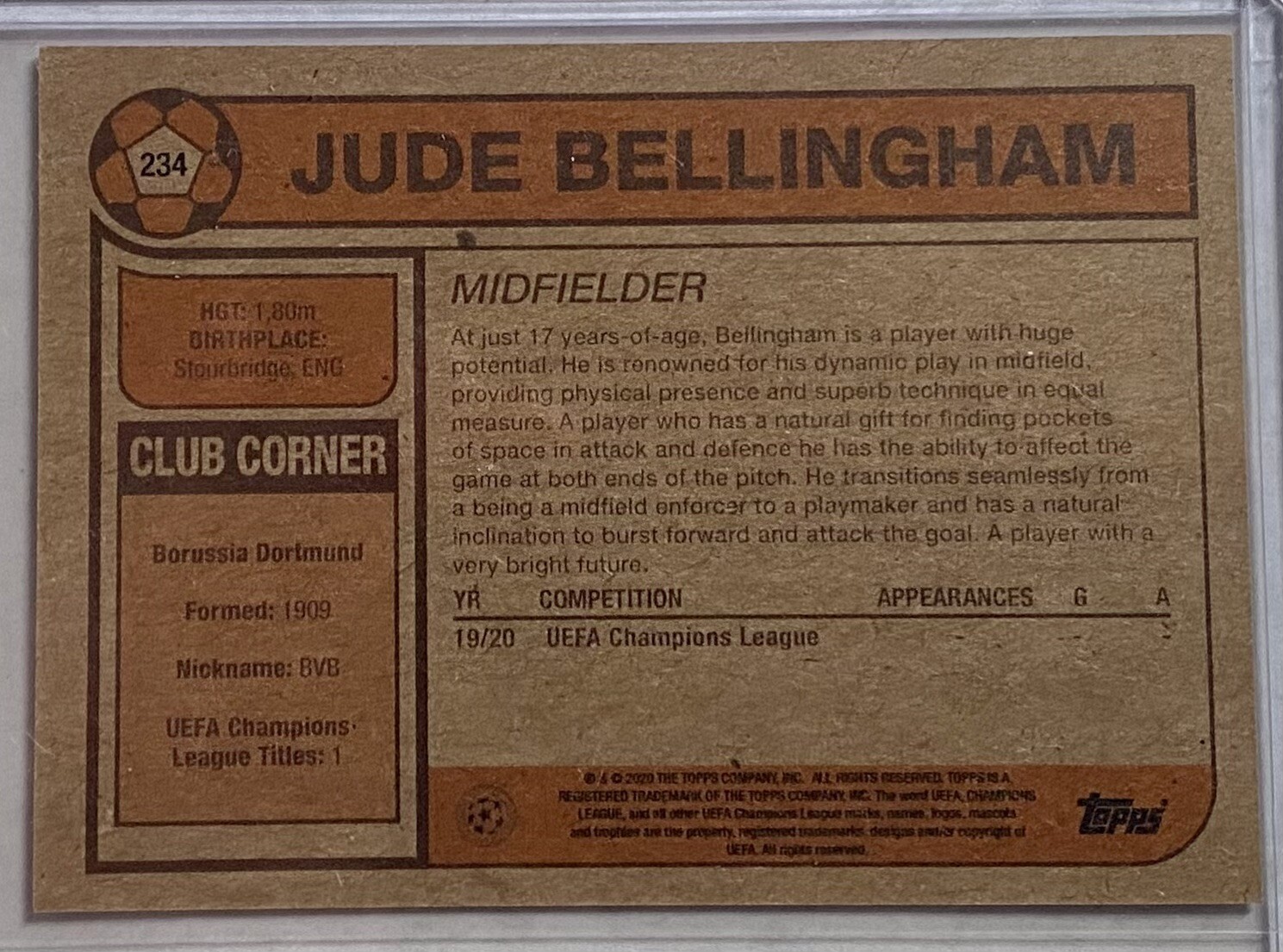 2020 Topps UCL Living Set - #234 Jude Bellingham /6050 (RC) for sale ...
