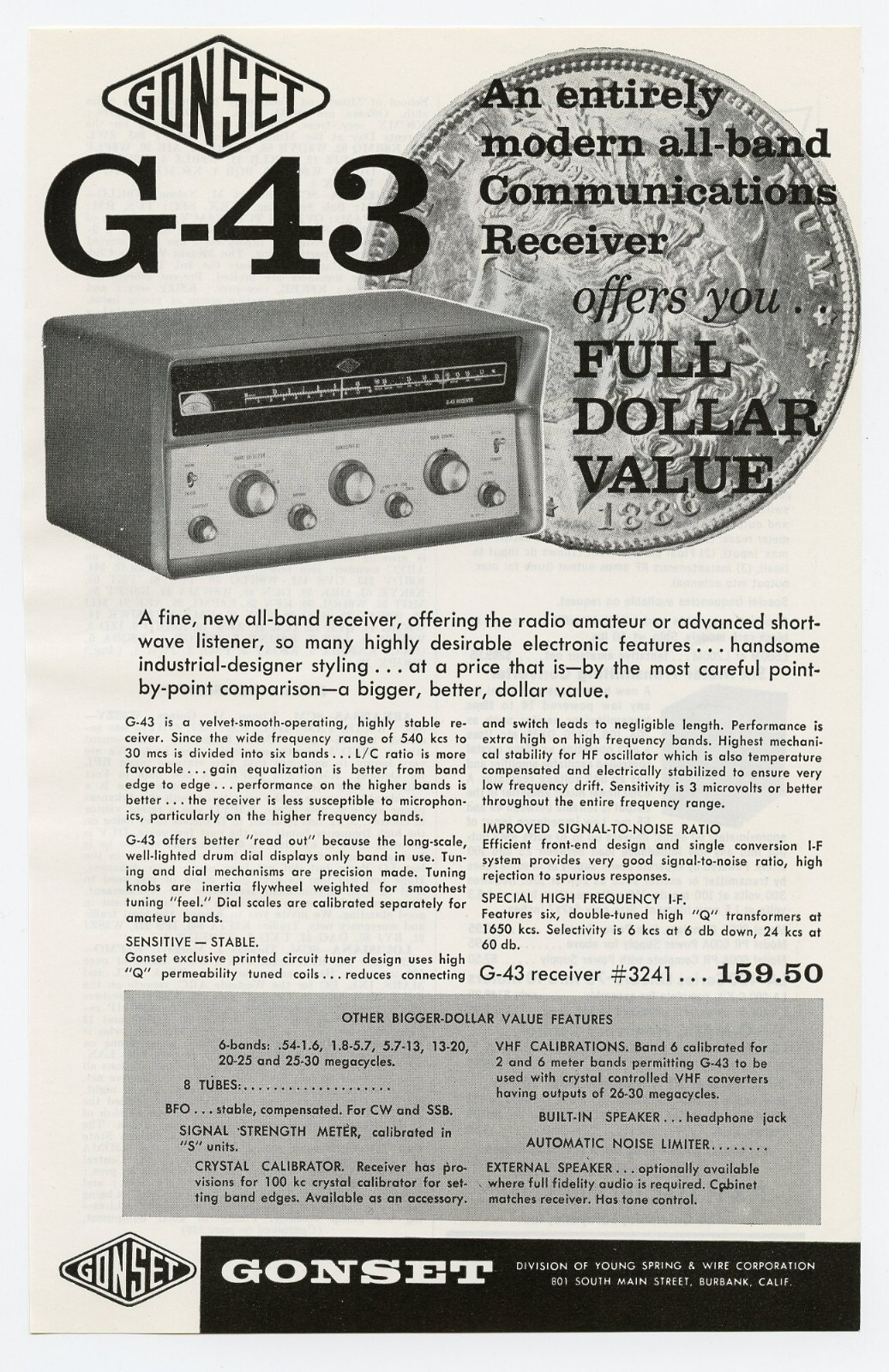 QST Ham Radio Ad GONSET G-43 Receiver (1/59) | eBay