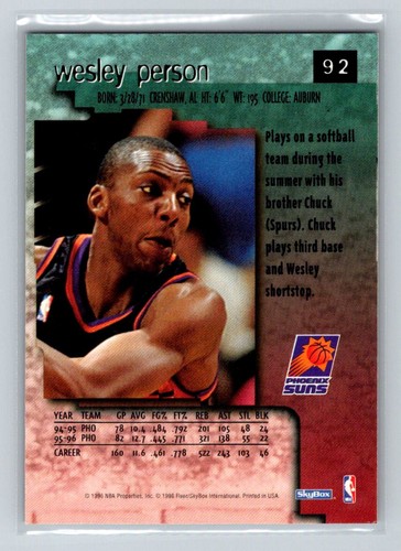1996-97 SkyBox Premium #92 Wesley Person Phoenix Suns Basketball Card ...