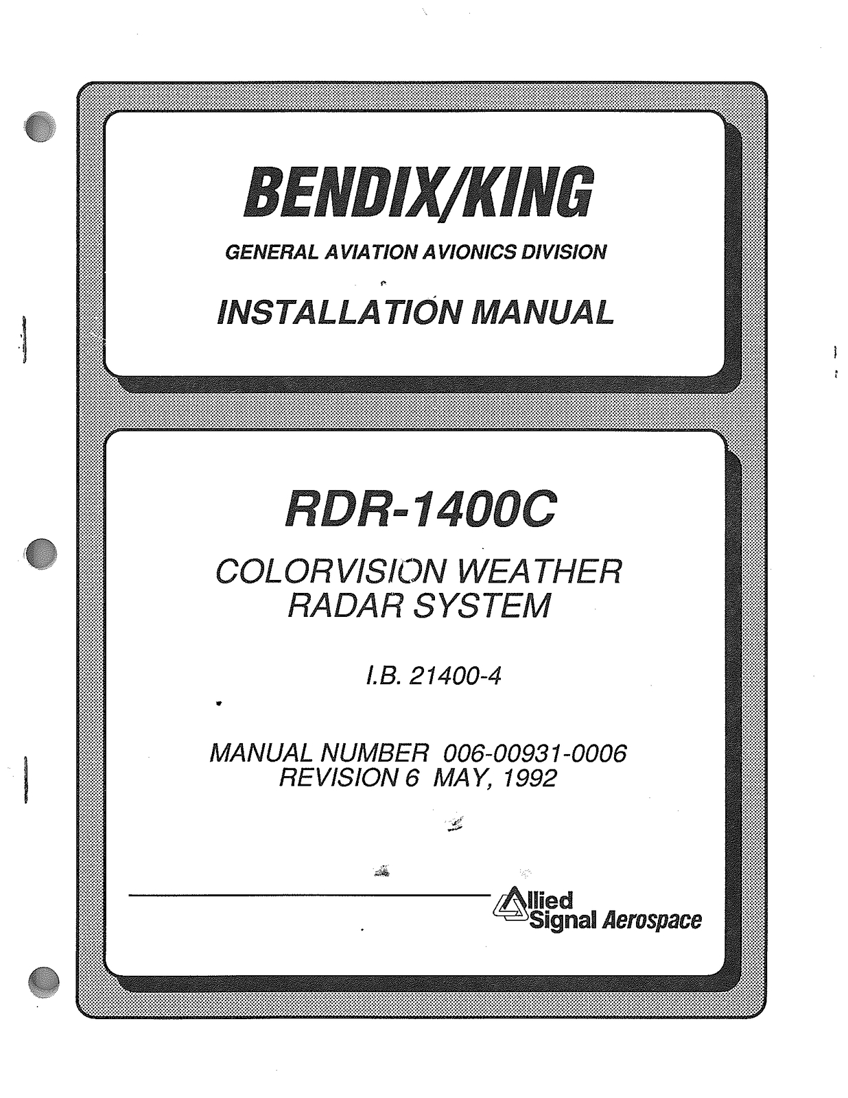 Bendix King RDR-1400C Installation Manual Rev 6 006-00931-0006 | eBay