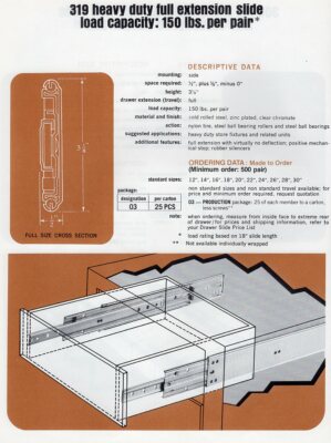 GRANT #319-20" DRAWER SLIDES, FULL-EXTENSION, HEAVY-DUTY, 150-POUNDS ...