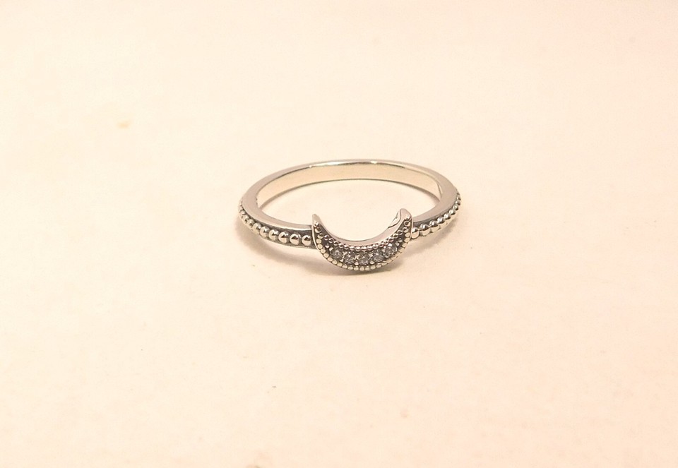 Authentic Pandora Ring, Crescent Moon Beaded Ring, #199156C01 | eBay