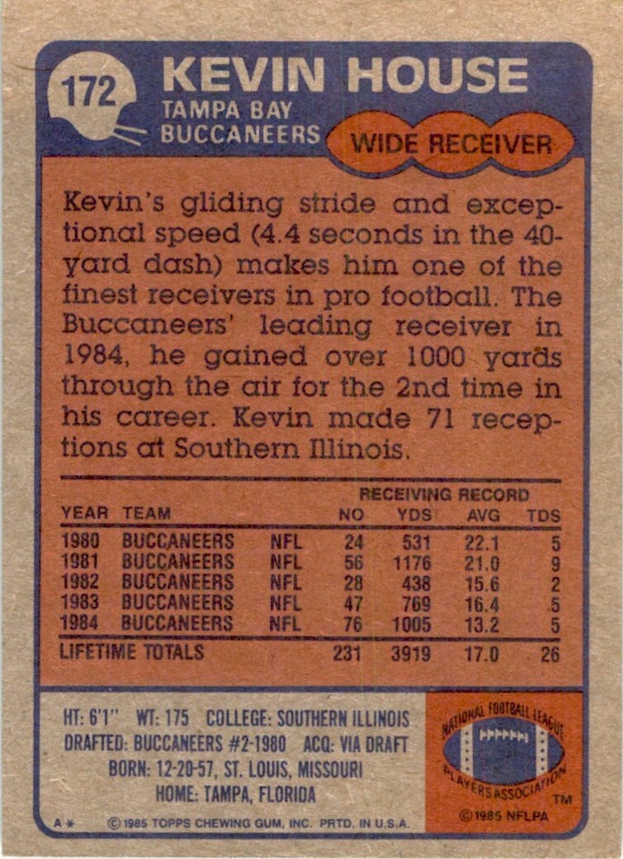 1985 TOPPS KEVIN HOUSE* TAMPA BAY BUCCANEERS #172 | eBay